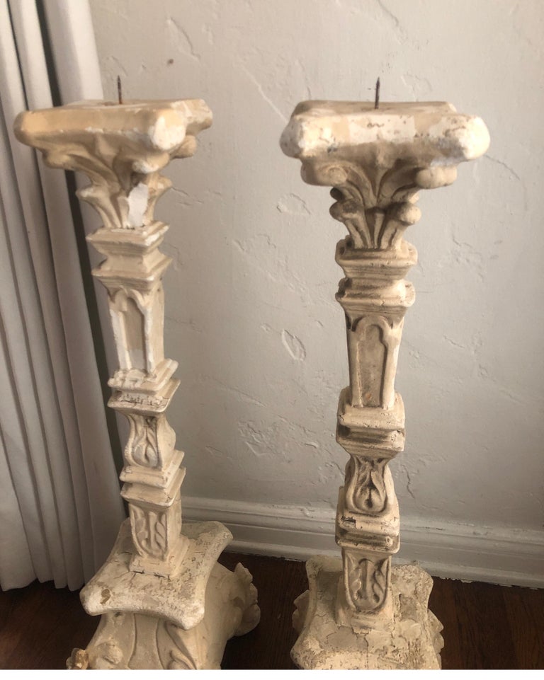 Pair of Large French Rococo Style Italian Pillar Candlesticks For Sale ...