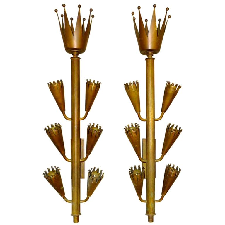 Pair of Large French Sconces with Vicomte Crowns For Sale at 1stDibs