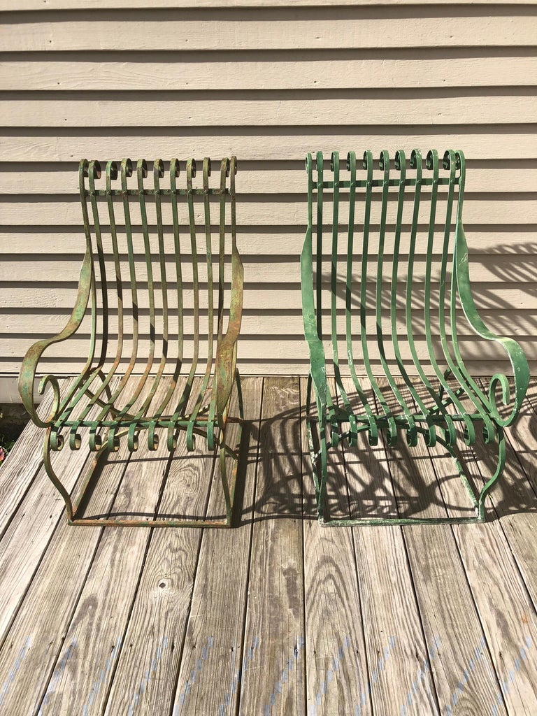 Pair of Large French Wrought Iron Garden Lounge Chairs at 1stDibs