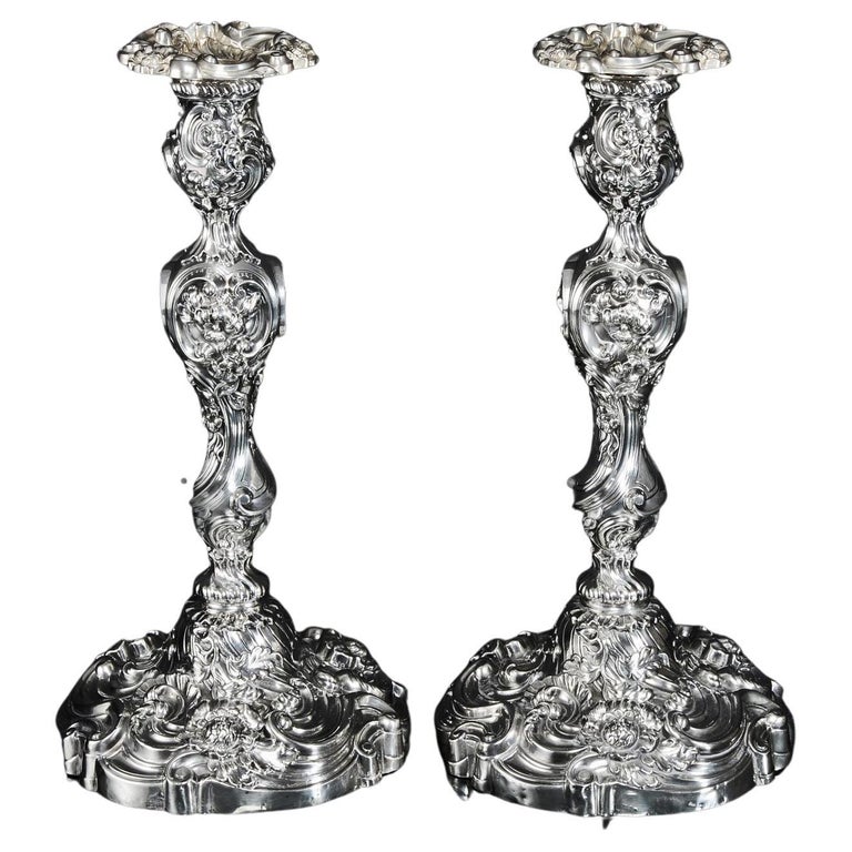Pair of Large George IV Silver Candlesticks, 1821 For Sale at 1stDibs