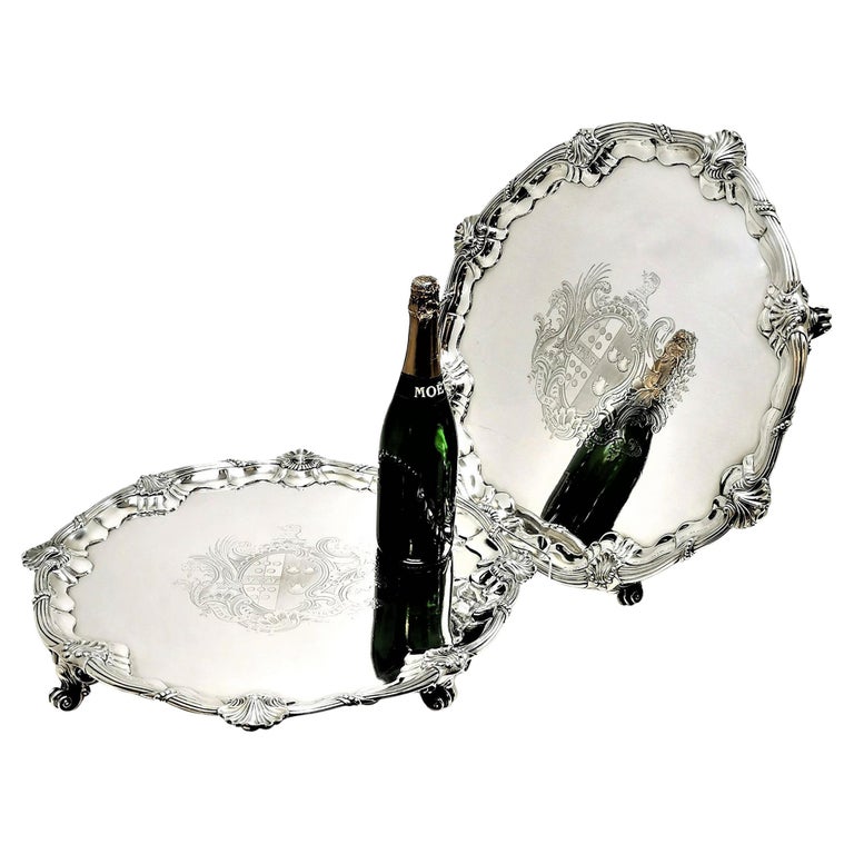 Pair of Large Georgian Silver Salvers / Waiters / Trays, 1827 at 1stDibs