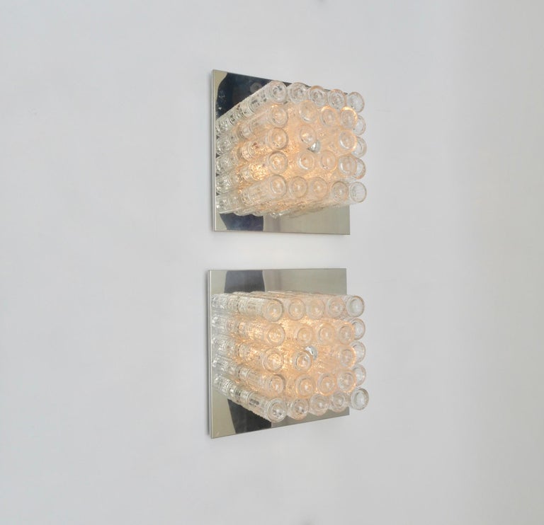 Pair of Large German Glass and Chrome Square Wall Sconces, 1970s For ...