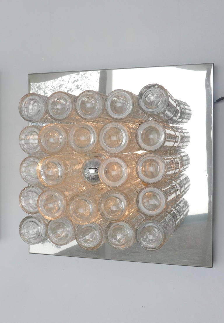 Pair of Large German Glass and Chrome Square Wall Sconces, 1970s For ...