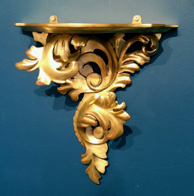 Pair of Large Gilt Scroll Wood Shelves For Sale at 1stDibs