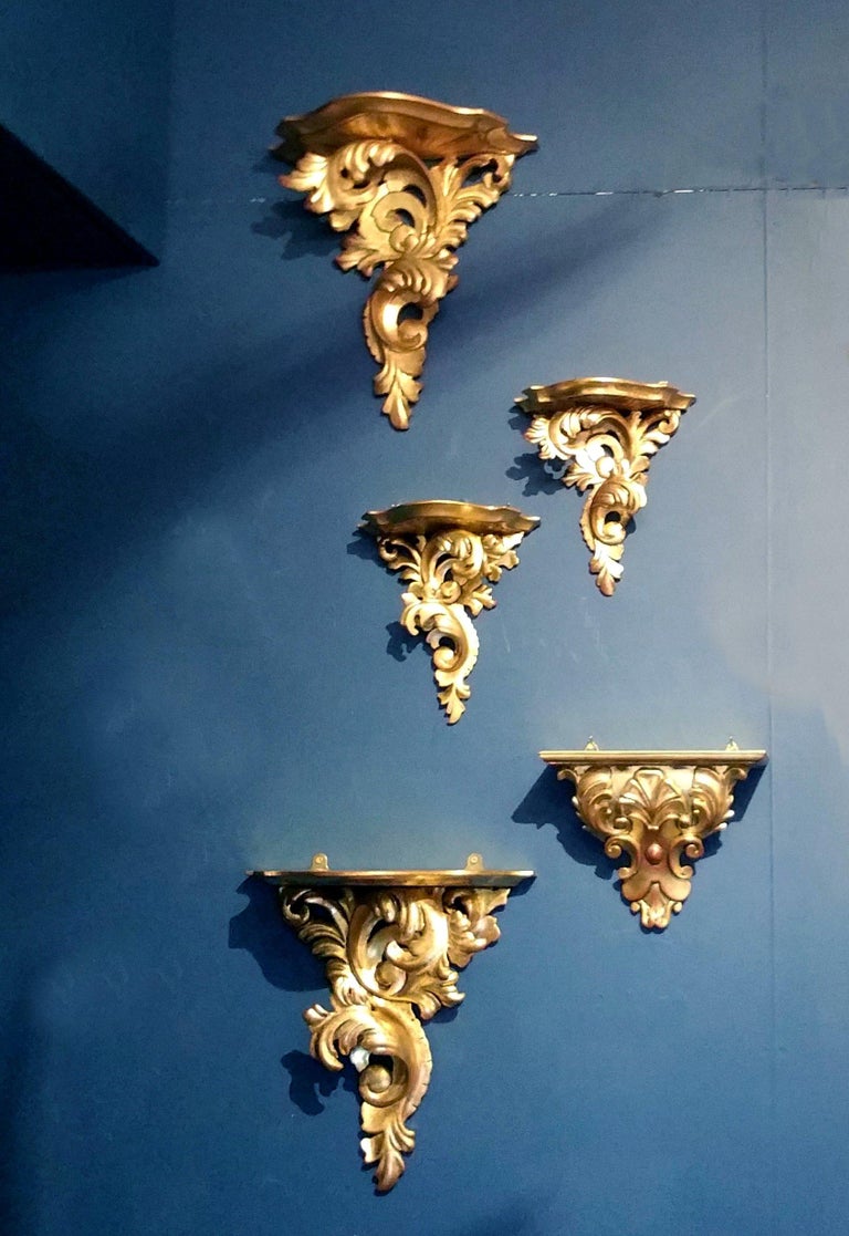 Pair of Large Gilt Scroll Wood Shelves For Sale at 1stDibs