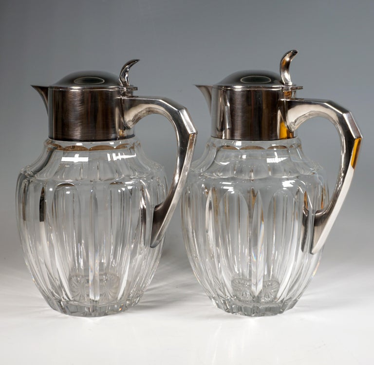 Pair Of Large Glass Carafes With Silver Mounts, Gebrüder Deyhle ...