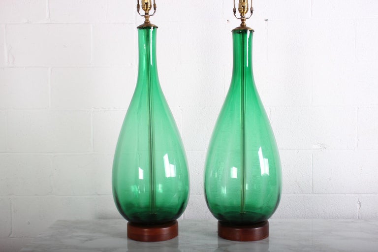 Pair of Large Glass Lamps by Blenko at 1stDibs
