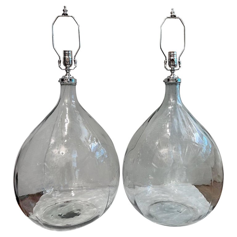 Pair of Large Glass Lamps For Sale at 1stDibs