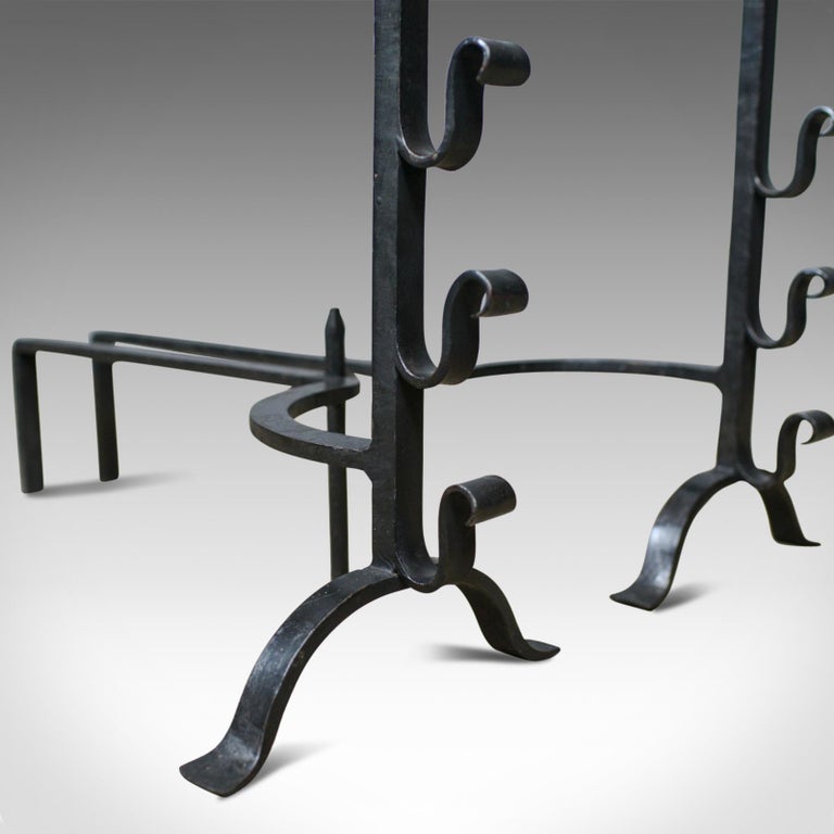 Pair of Large, Gothic, Wrought Iron Fire Dogs, Medieval Revival ...