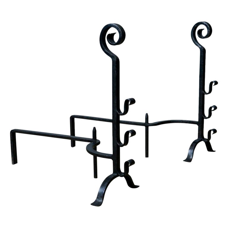 Pair of Large, Gothic, Wrought Iron Fire Dogs, Medieval Revival ...