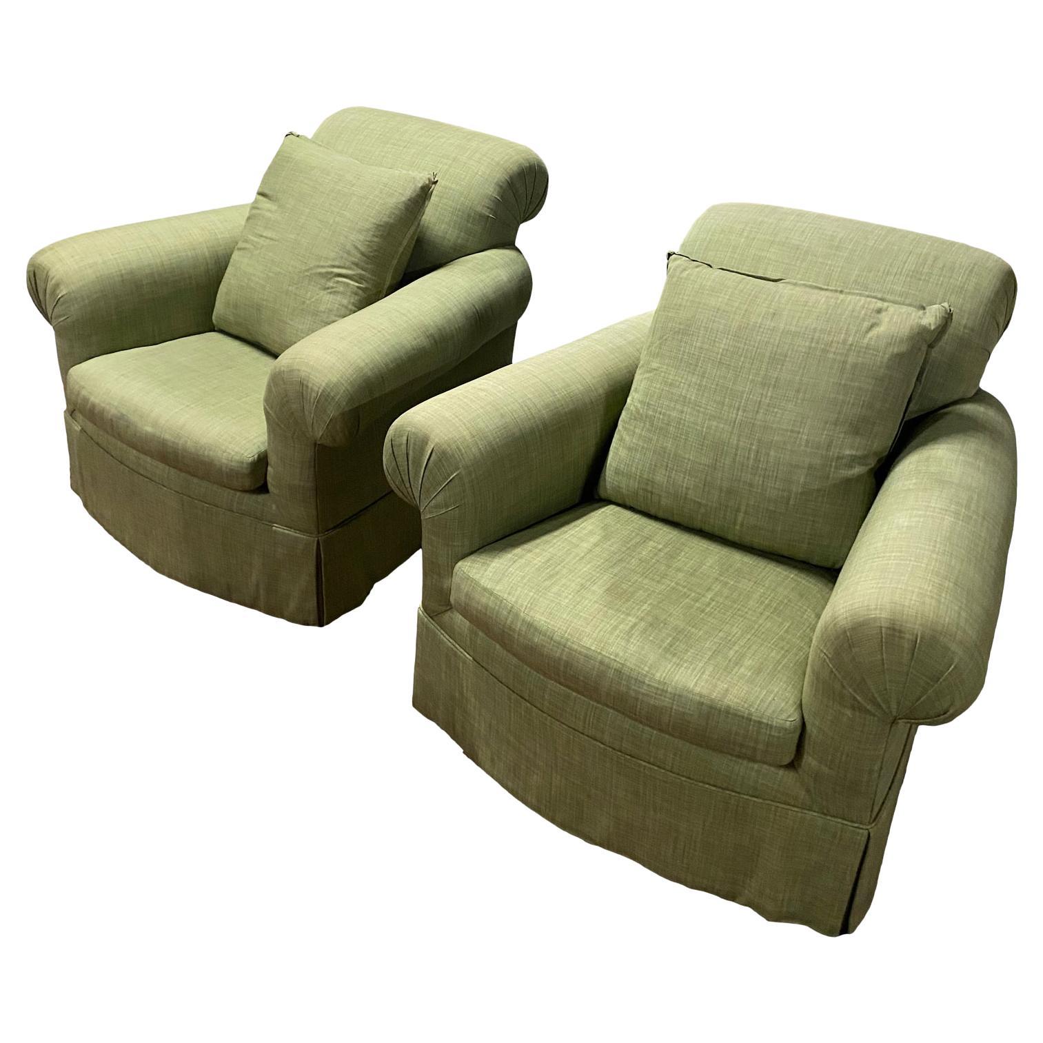 Pair of Brown Leather Upholstered Marsala Club Chairs by Marcel Ducaroy ...