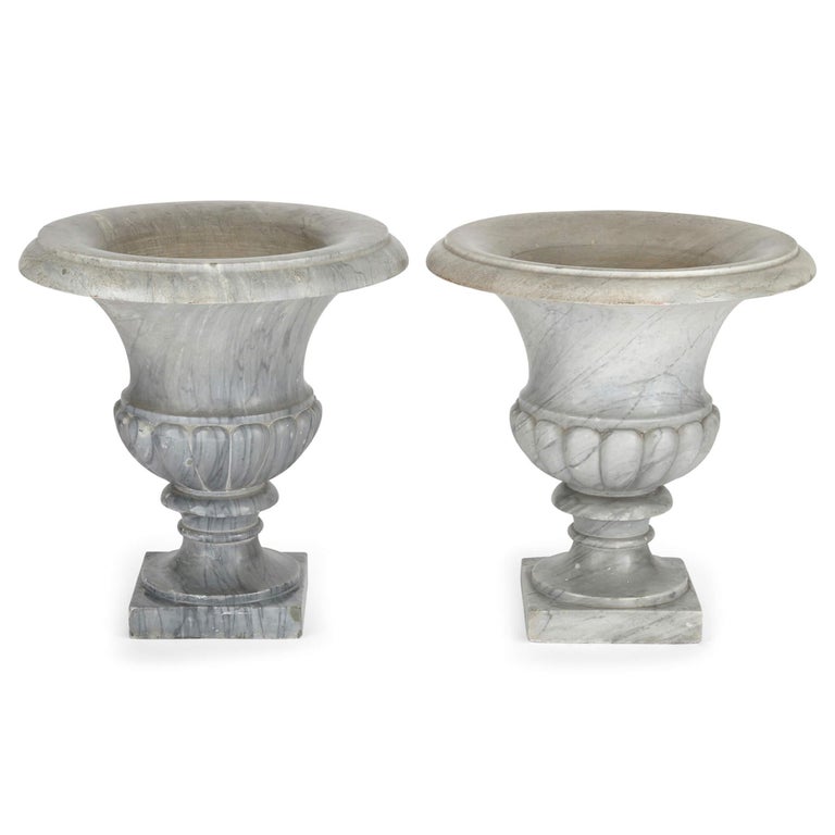 Pair of Large Grey Marble Neoclassical Campana Form Garden Vases For ...