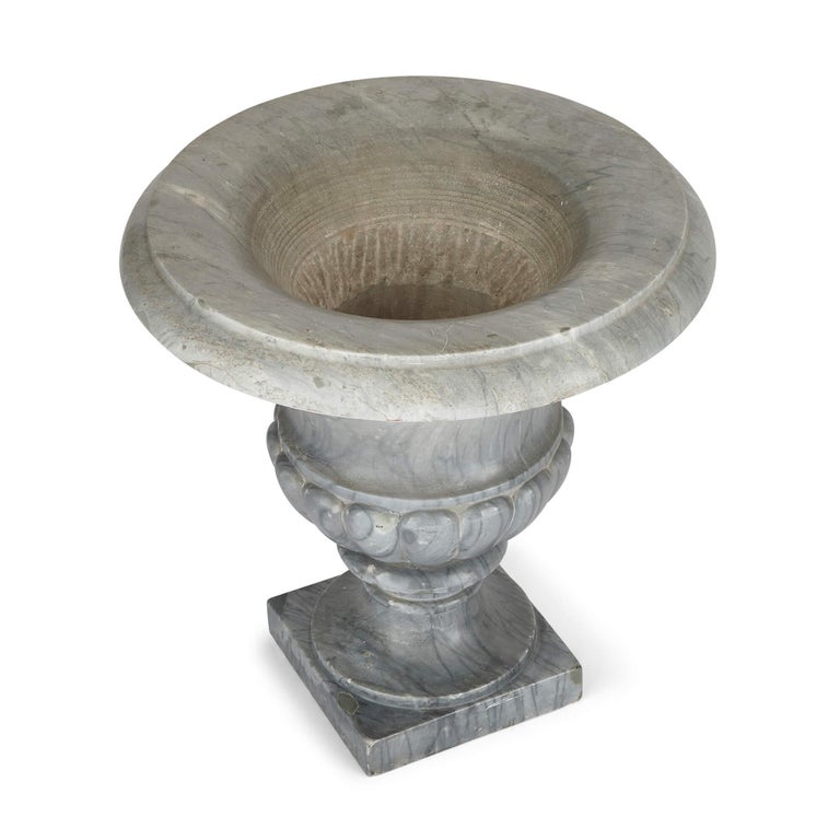 Pair of Large Grey Marble Neoclassical Campana Form Garden Vases For ...