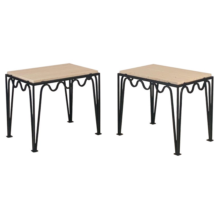 Pair of Large Grooved Travertine Meandre Side Tables by Design Frères ...