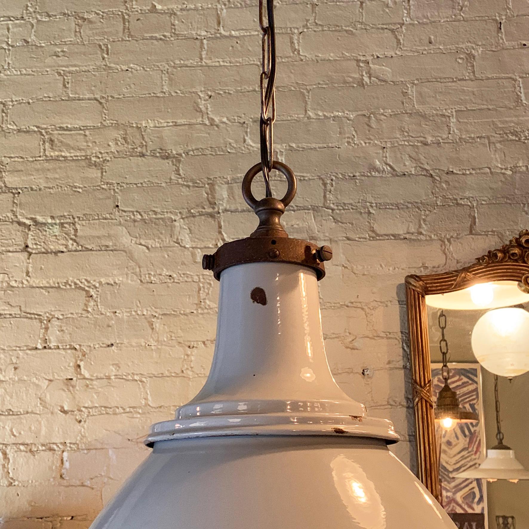 Pair of Large Industrial Enameled Steel Dome Factory Pendant Lights at ...