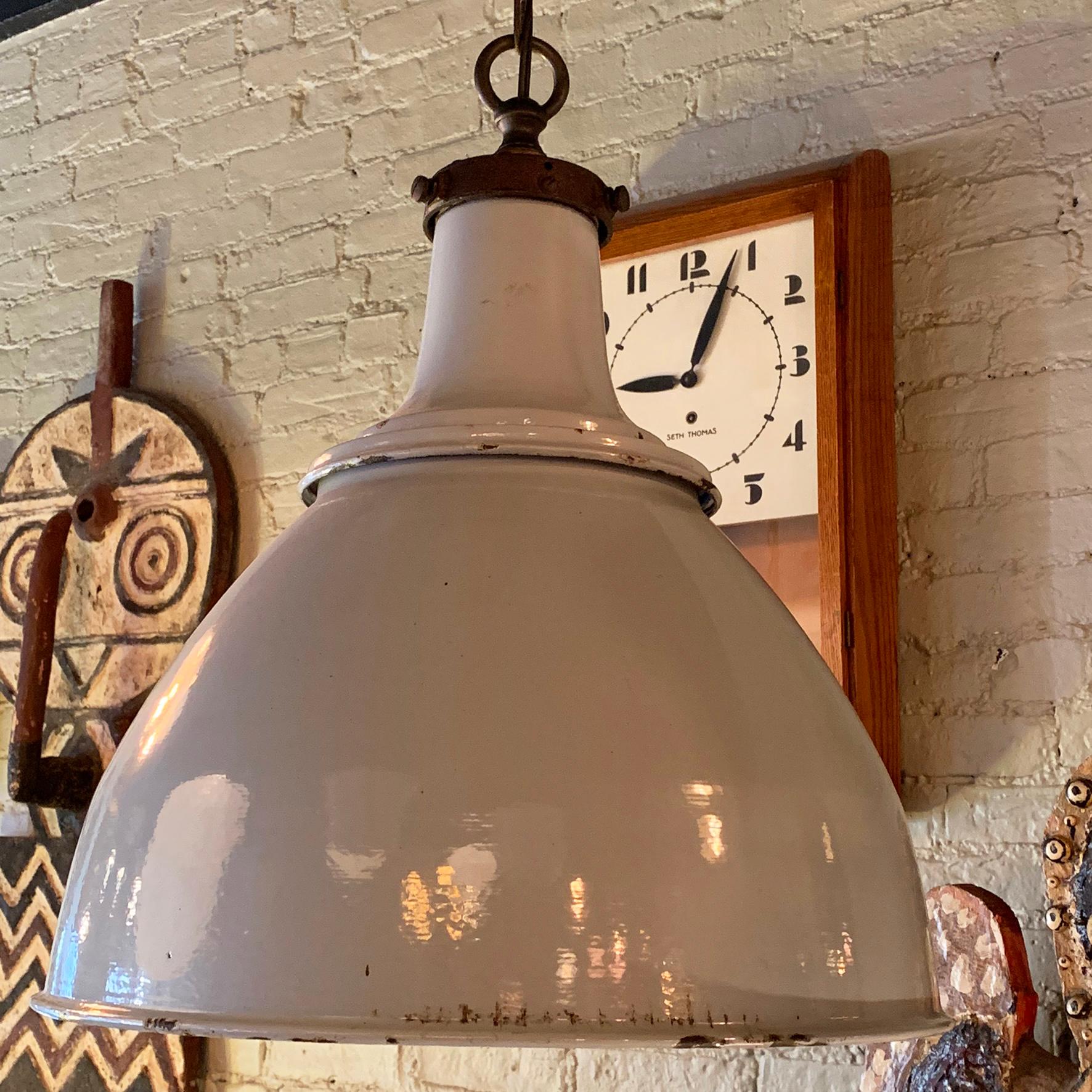 Pair of Large Industrial Enameled Steel Dome Factory Pendant Lights at ...
