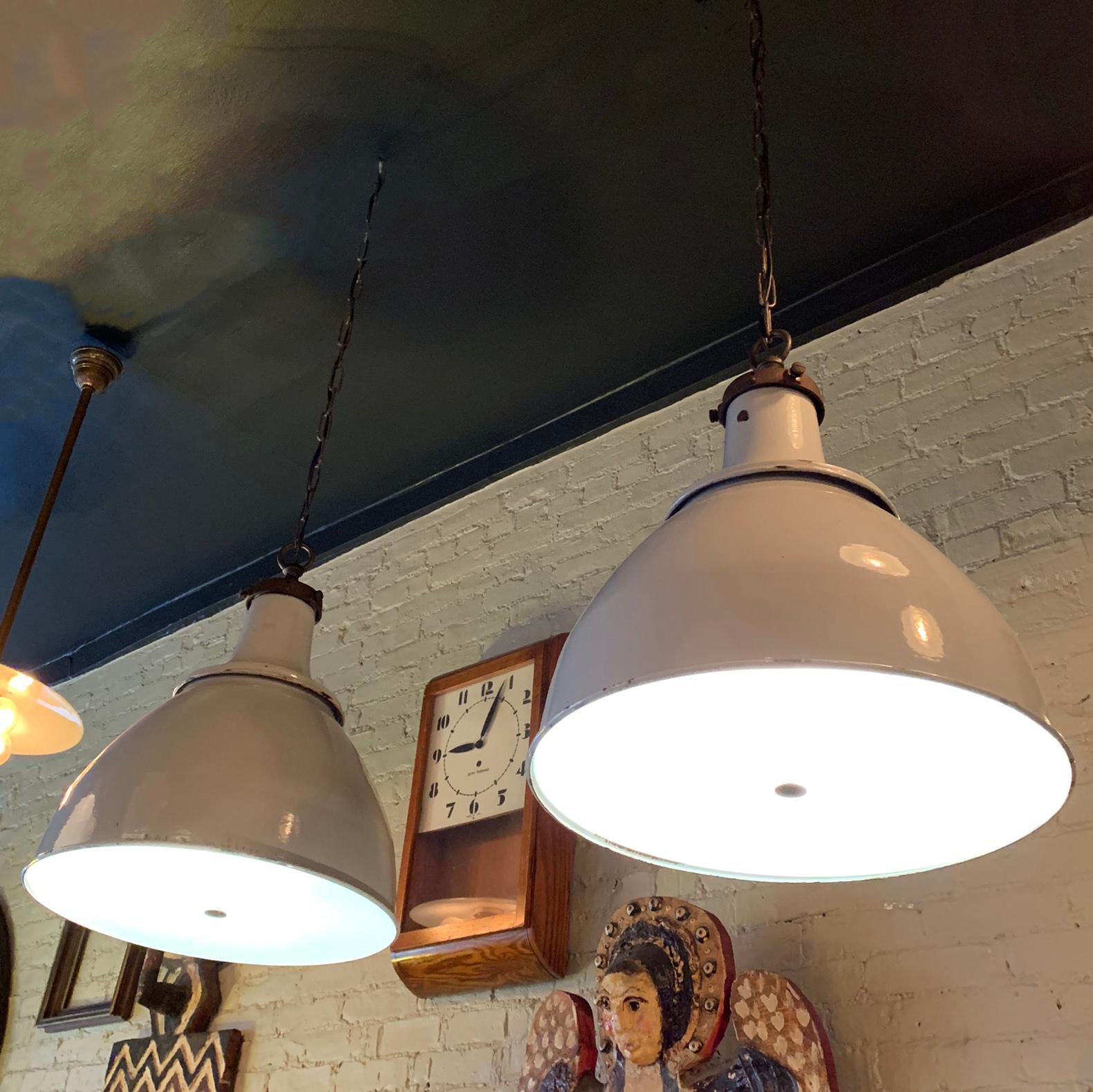 Pair of Large Industrial Enameled Steel Dome Factory Pendant Lights at ...