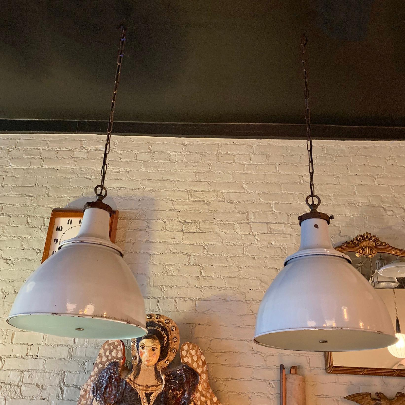 Pair of Large Industrial Enameled Steel Dome Factory Pendant Lights at ...