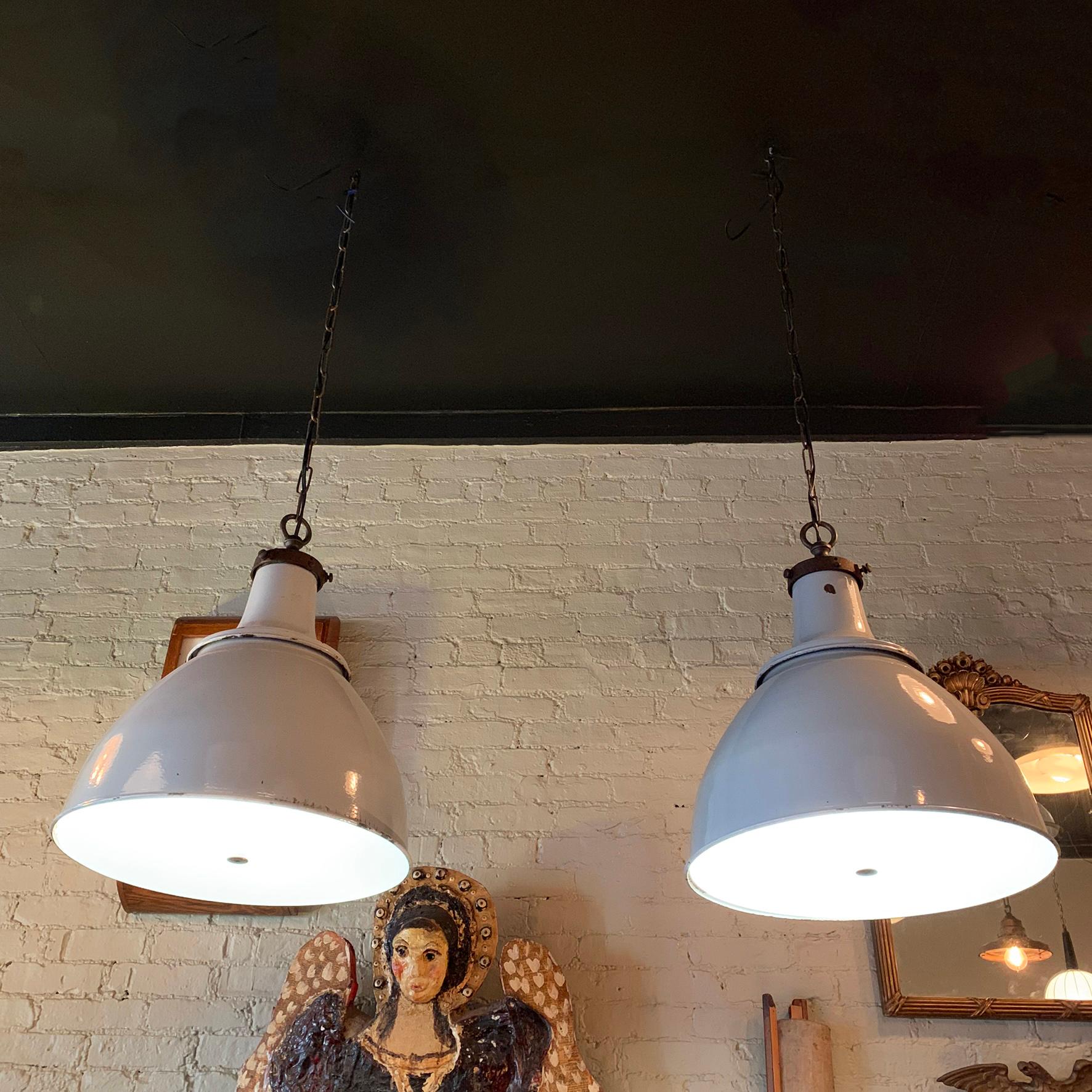 Pair of Large Industrial Enameled Steel Dome Factory Pendant Lights at ...