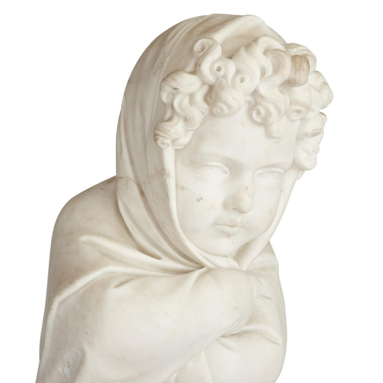 Pair of Large Italian Carrara Marble Putti Sculptures by Stampanoni For ...