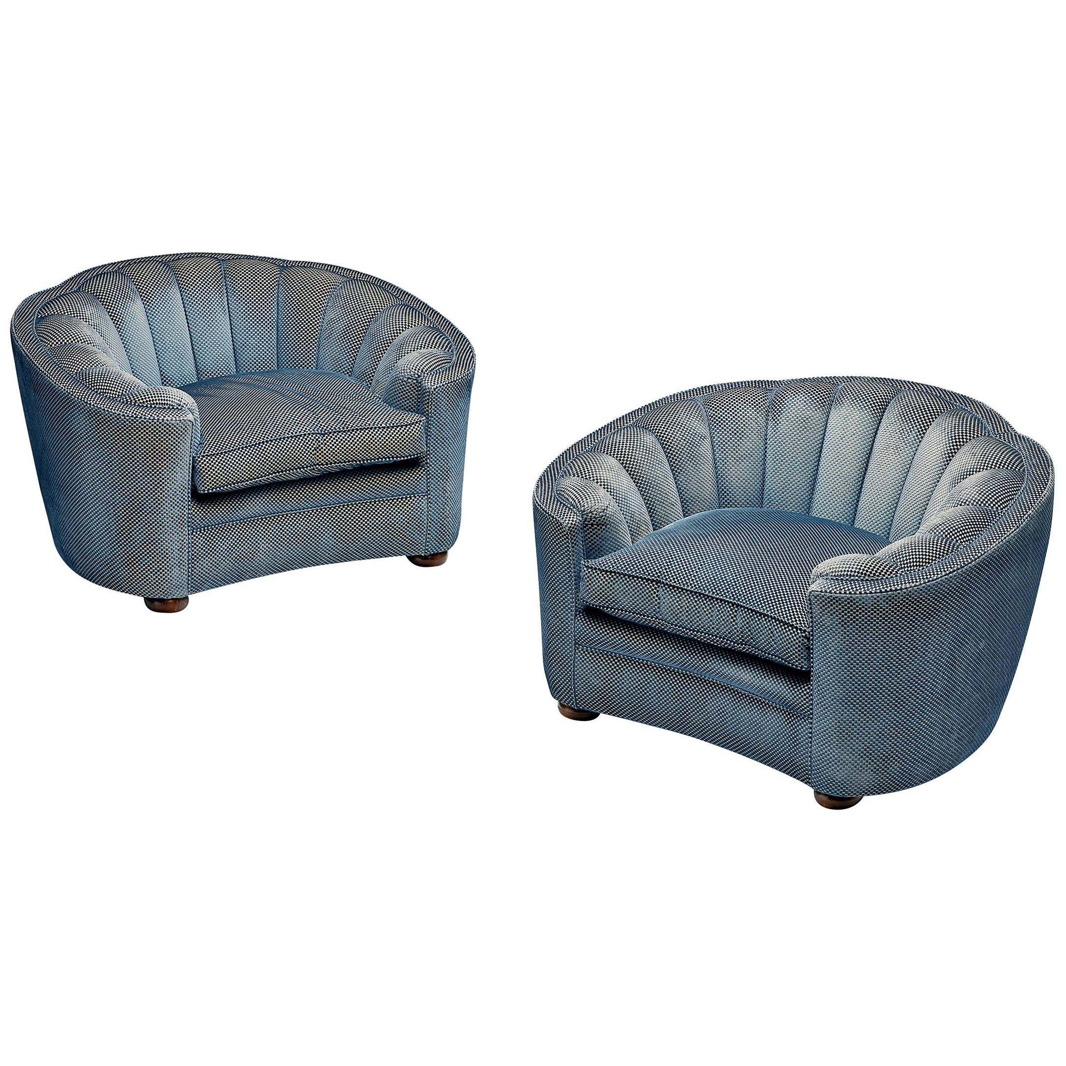 Set of Two Italian Easy Chairs in Cobalt Blue Velvet Upholstery For ...