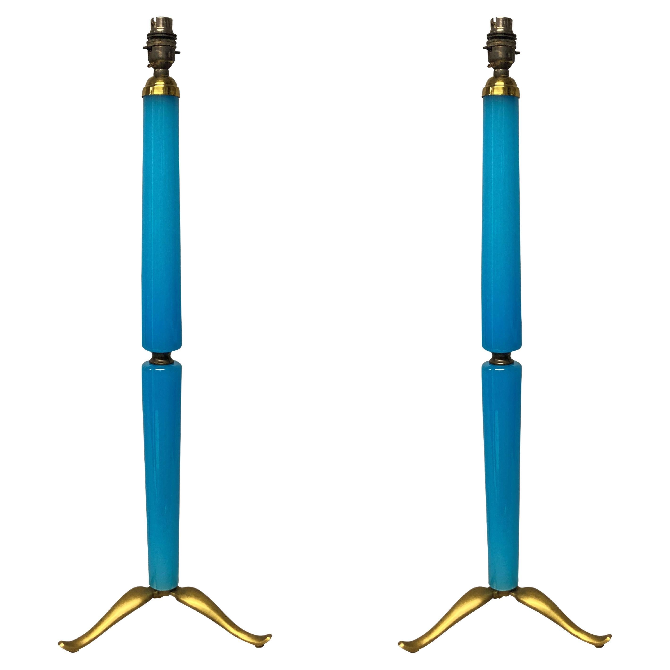 Pair Of Large Italian Pale Blue Glass Lamps For Sale at 1stDibs