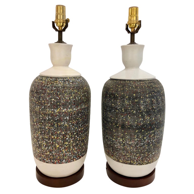 Pair of Large Italian Pottery Lamps For Sale at 1stDibs