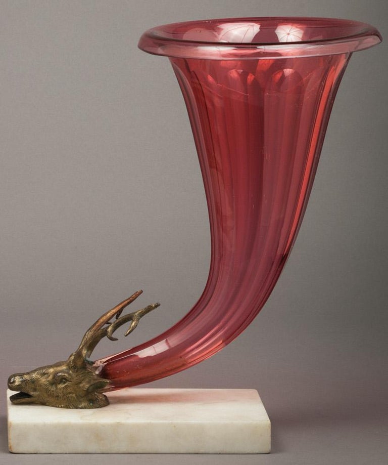 Pair of Large Marble Bronze and Ruby Glass Cornucopias, circa 1840 For ...