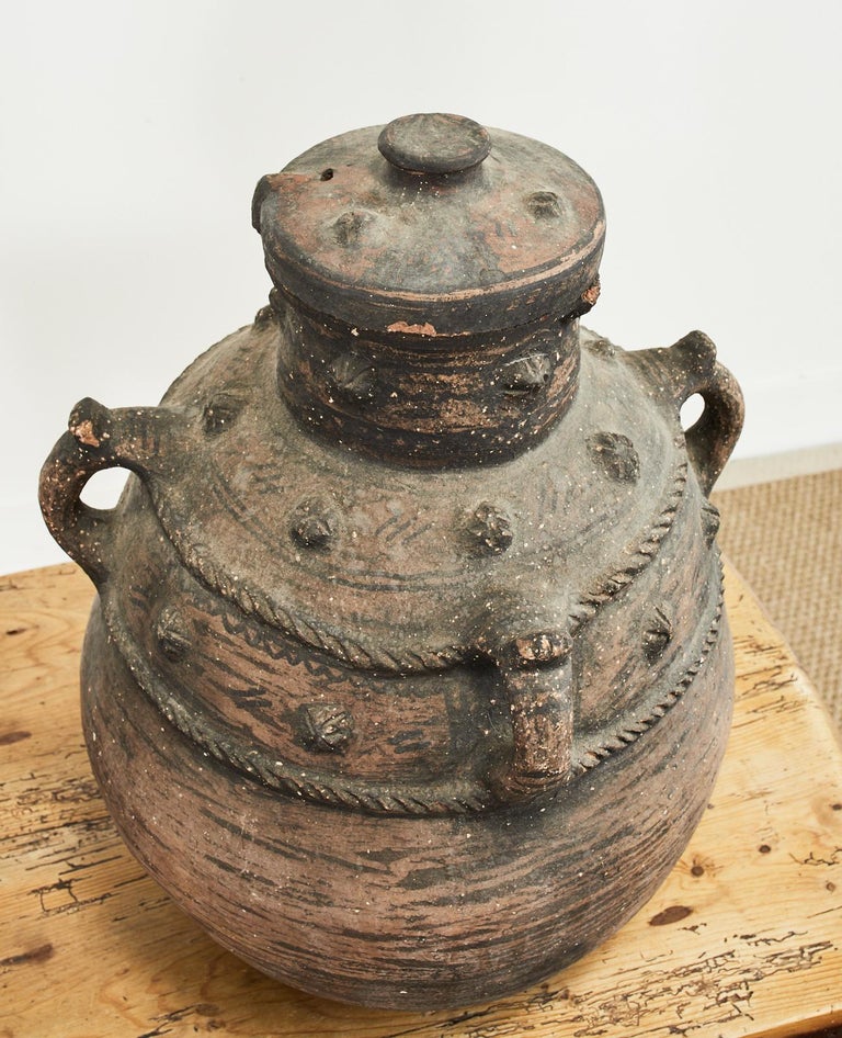 Pair of Large Mexican Pottery Lidded Vases of Urns For Sale at 1stDibs