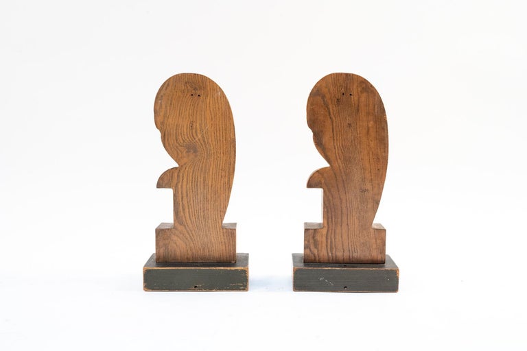 Pair of Large Midcentury Carved Wood Female Bust Reliefs, as Bookends ...