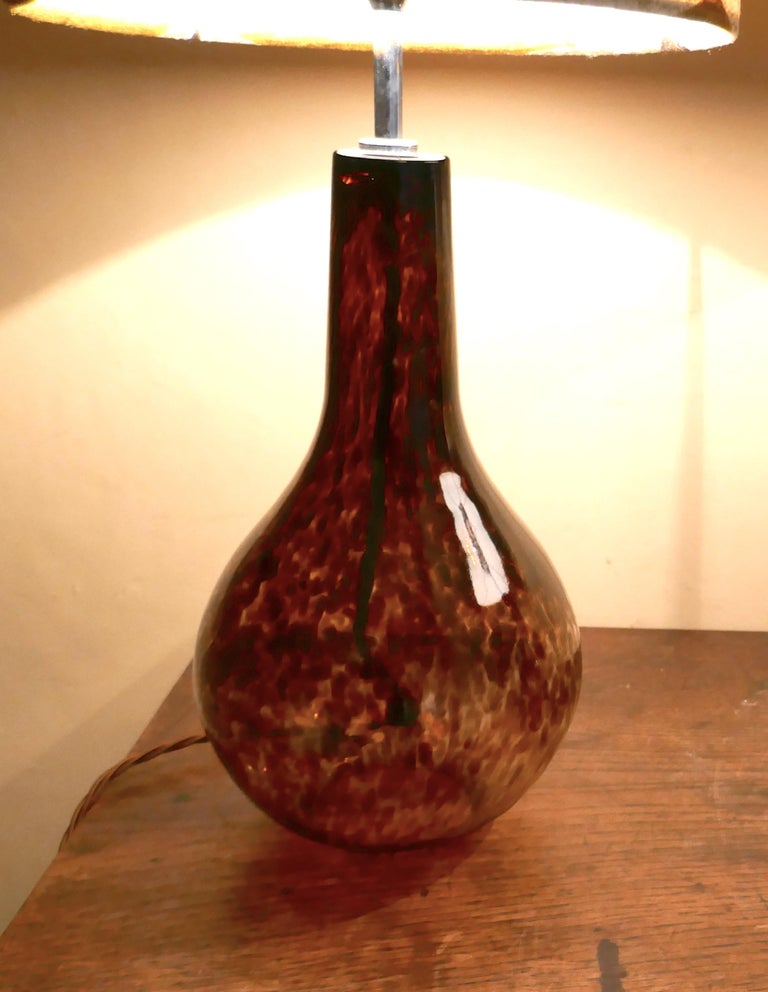 Pair of Large Mid-Century Modern Splatter Glass Lamps with Retro Lamp ...