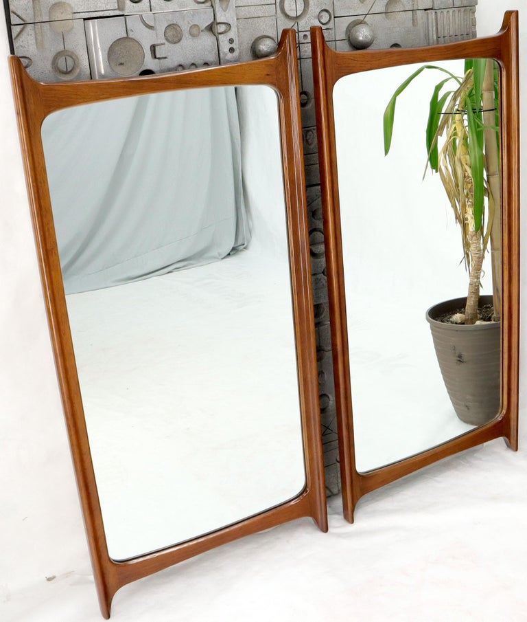 Pair of Large Mid-Century Modern Walnut Mirrors For Sale at 1stDibs