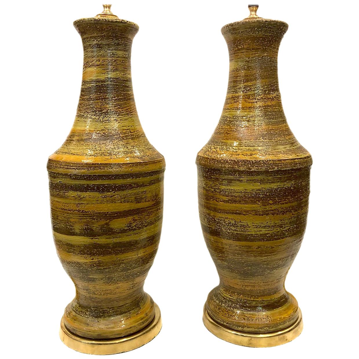 Pair of Midcentury Blue Ceramic Lamps, London Lamps at 1stDibs