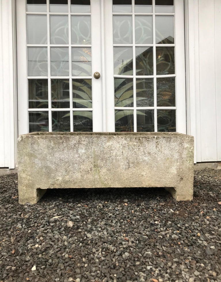 Pair of Large Minimalist French Rectangular Cast Stone Planters at 1stDibs