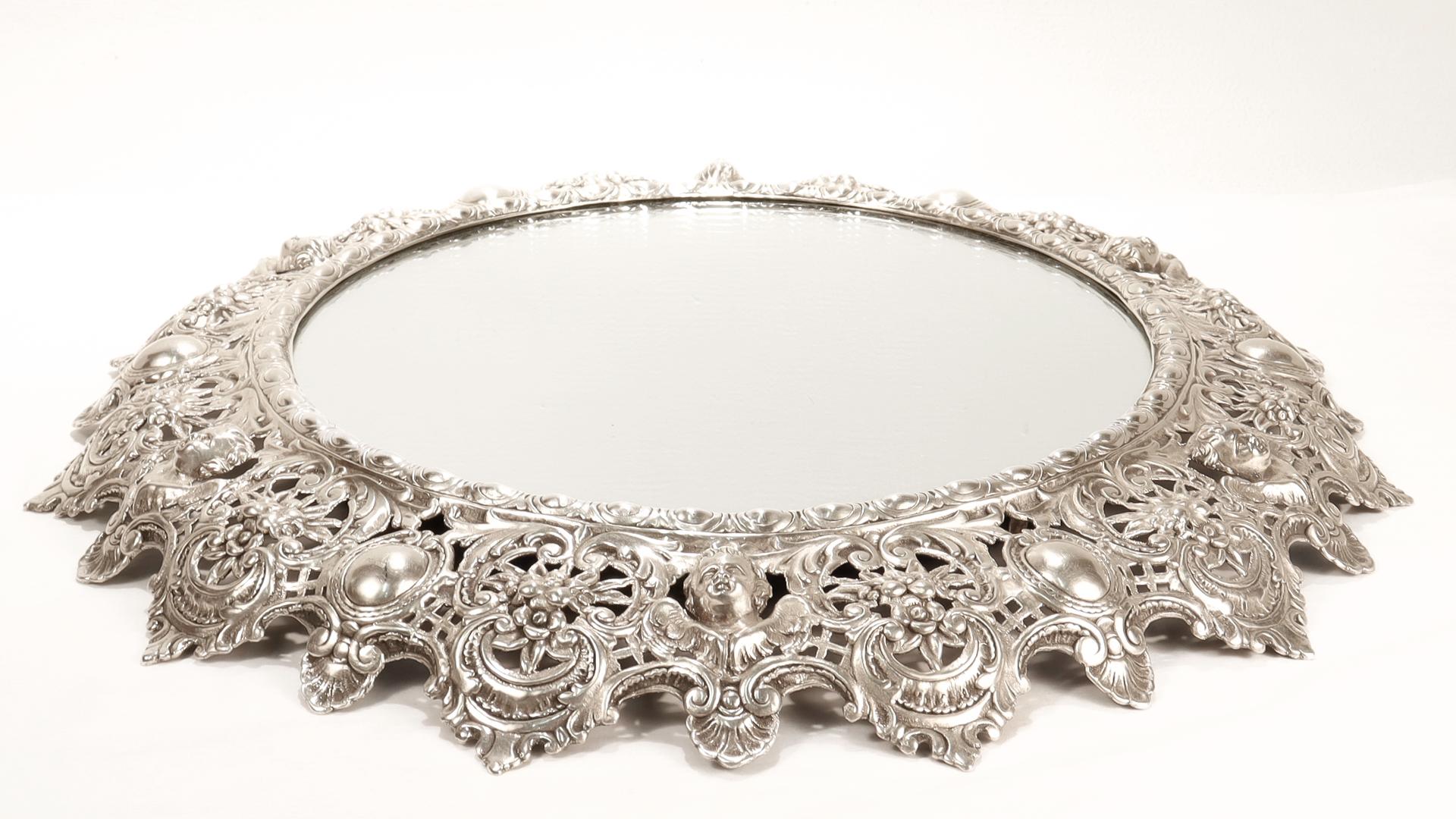 Pair of Large Mirrored Rococo Style Sterling Silver Table Plateaus with ...