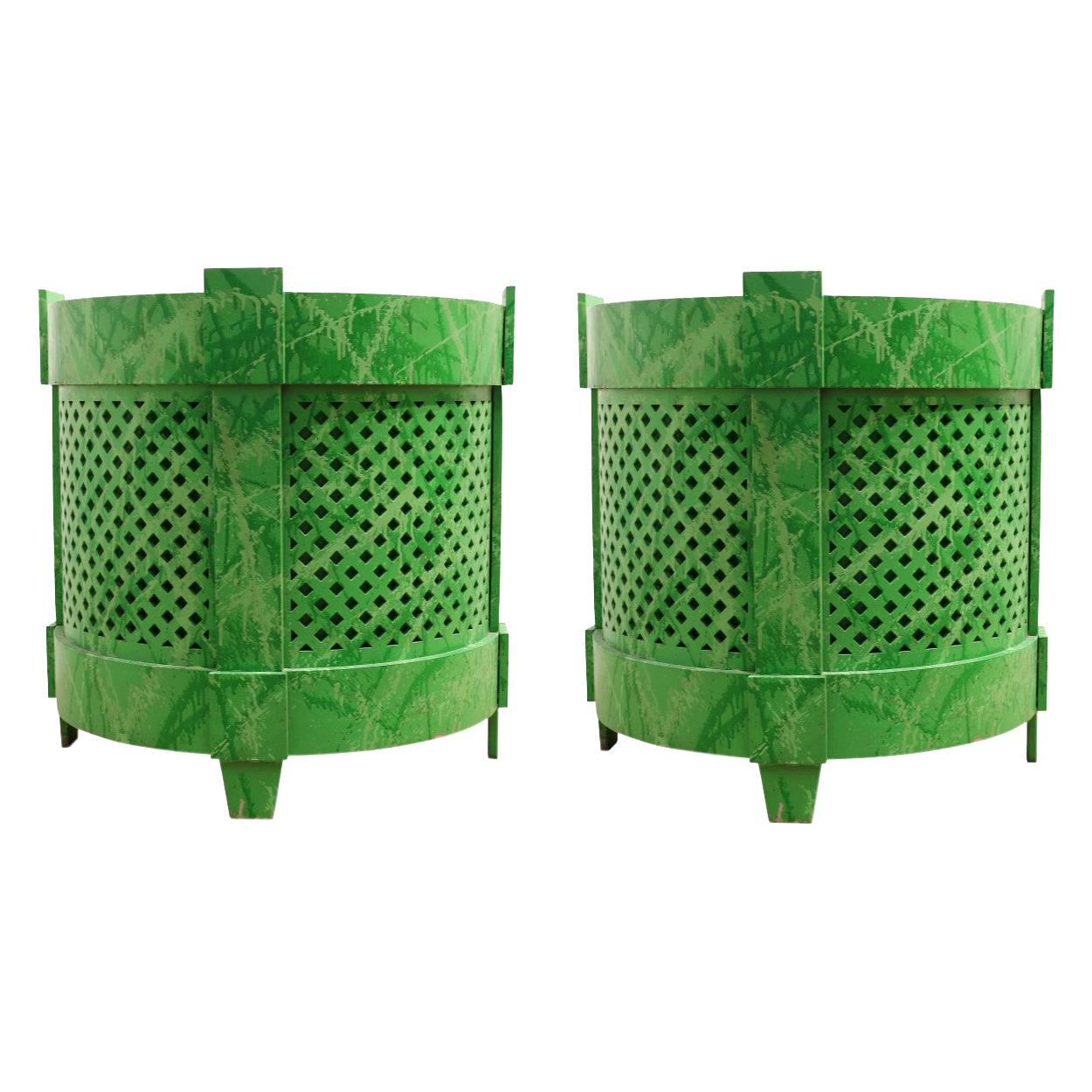 Pair of Large Modern Custom Green Planters at 1stDibs