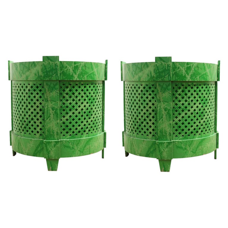 Pair of Large Modern Custom Green Planters at 1stDibs