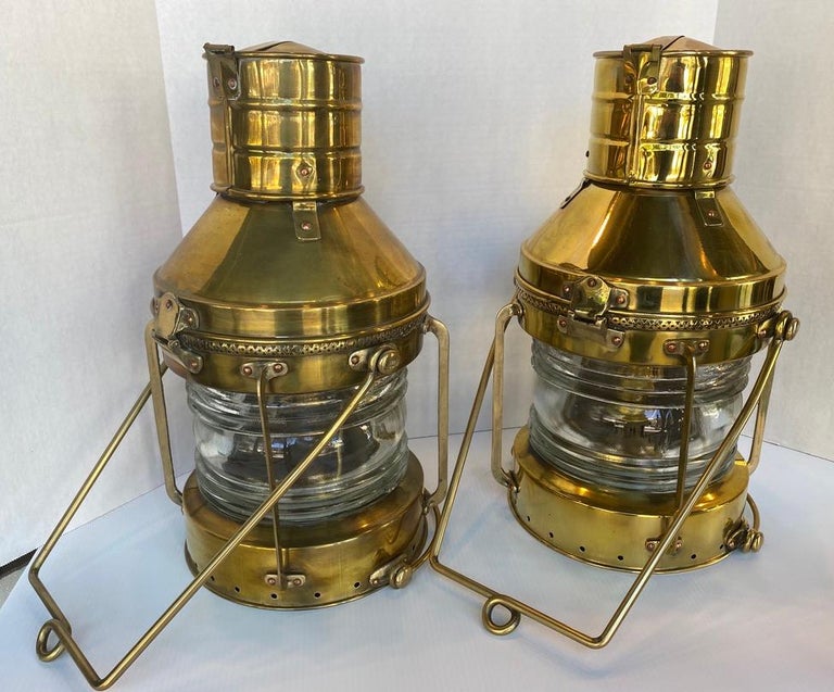 Pair of Large Nautical Antique Brass Anchor Lanterns at 1stDibs