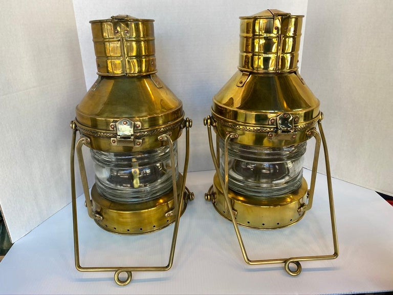 Pair of Large Nautical Antique Brass Anchor Lanterns at 1stDibs