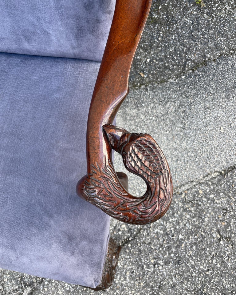 Pair of Large Neoclassical Style Armchairs with Carved Swan Head Arms ...