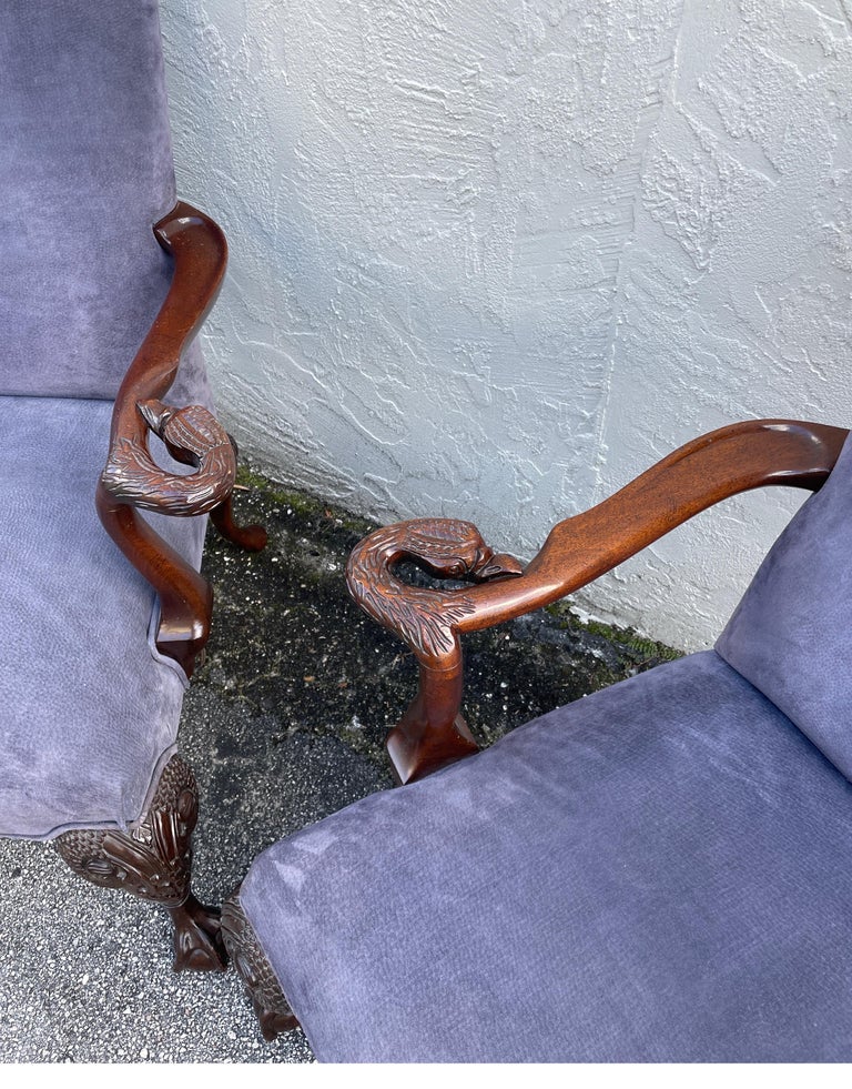 Pair of Large Neoclassical Style Armchairs with Carved Swan Head Arms ...