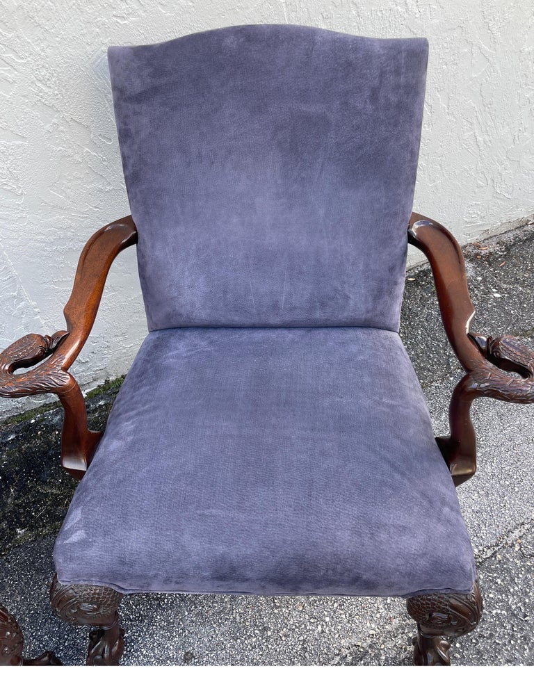 Pair of Large Neoclassical Style Armchairs with Carved Swan Head Arms ...