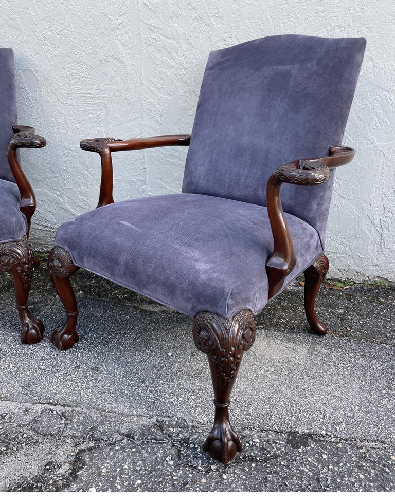 Pair of Large Neoclassical Style Armchairs with Carved Swan Head Arms ...