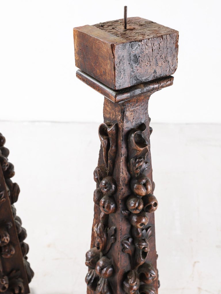 Pair of Large Oak Renaissance Candlesticks For Sale at 1stDibs