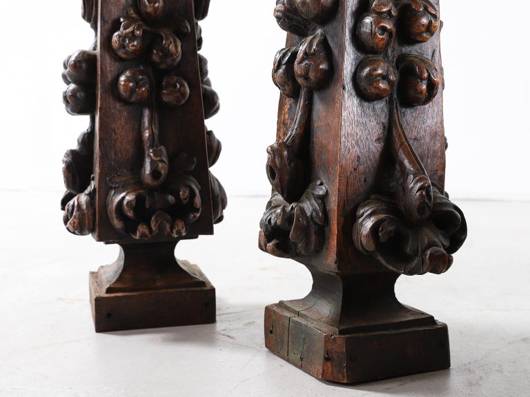 Pair of Large Oak Renaissance Candlesticks For Sale at 1stDibs