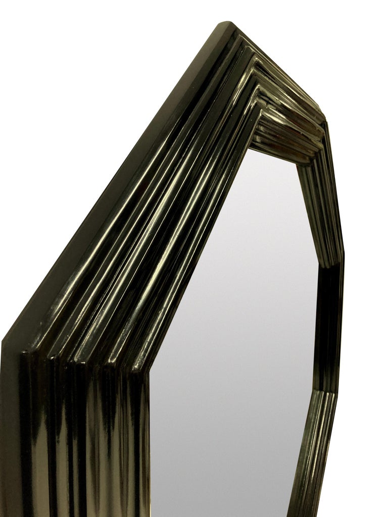 Pair of Large Octagonal Black Lacquered Mirrors For Sale at 1stDibs