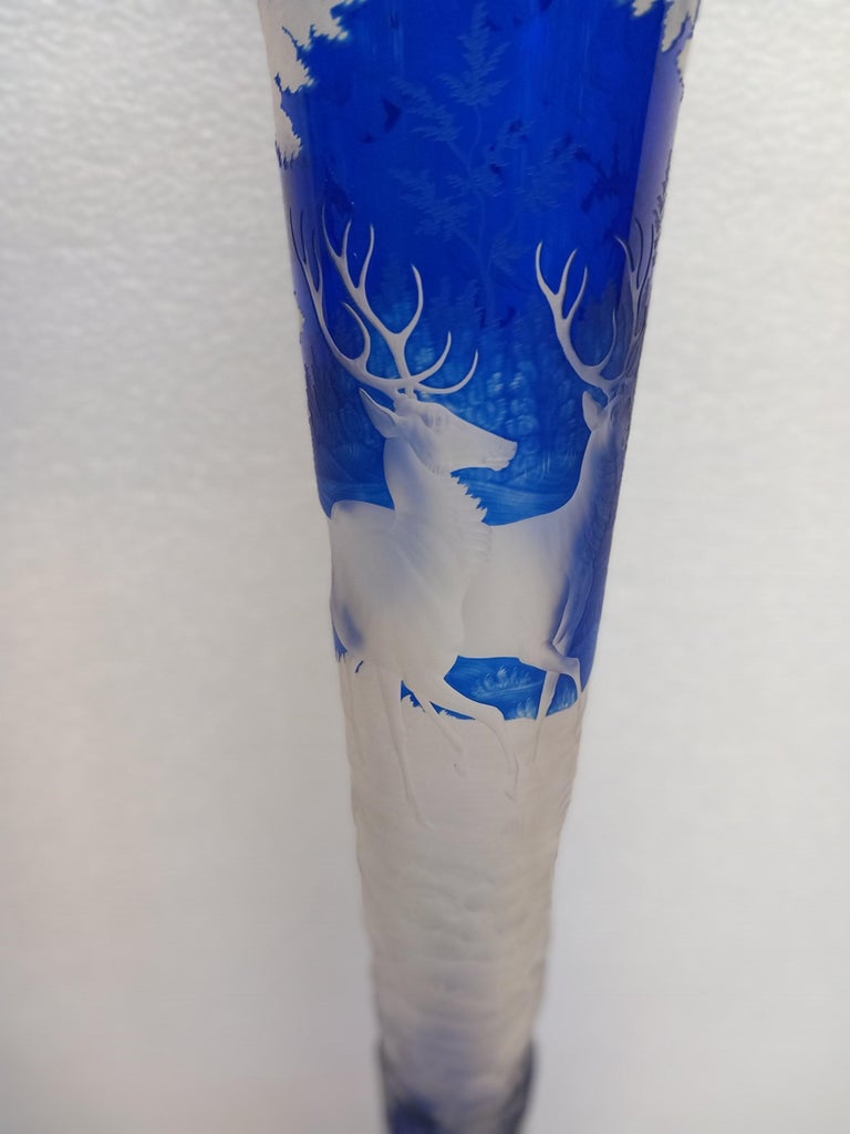 Pair of Large Overly Bohemain Trumpet Vases For Sale at 1stDibs