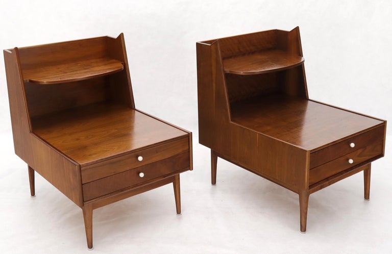 Pair of Large Oversize Two-Drawer Walnut Step End Side Tables by Drexel ...