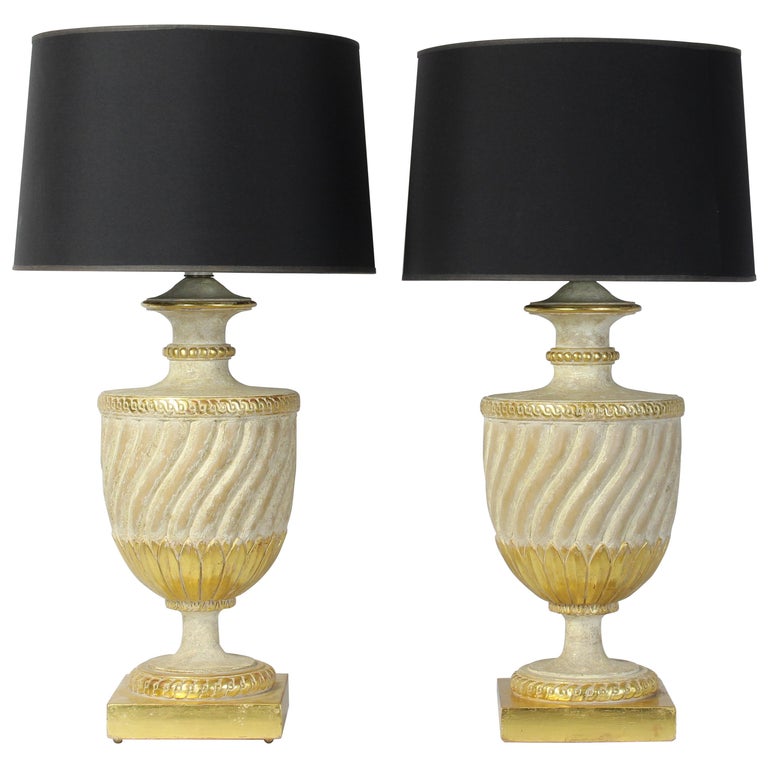 Pair of Large Painted and Gilt Decorated Lamps at 1stDibs