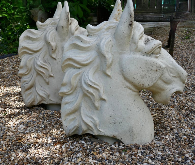 Pair of Large Painted Cast Iron Horse Heads, Gate Post Finials For Sale ...